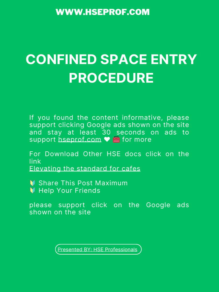 Confined Space Entry Procedures Pdf Personal Protective Equipment