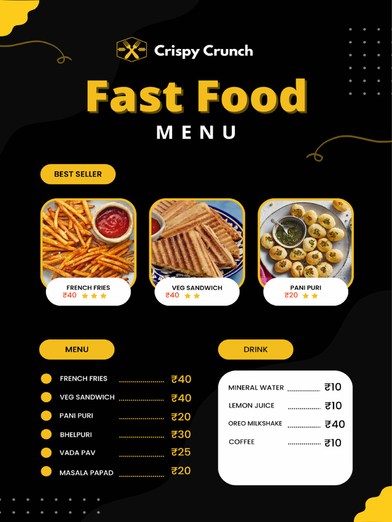 Black and Yellow Modern Fast Food Menu | PDF