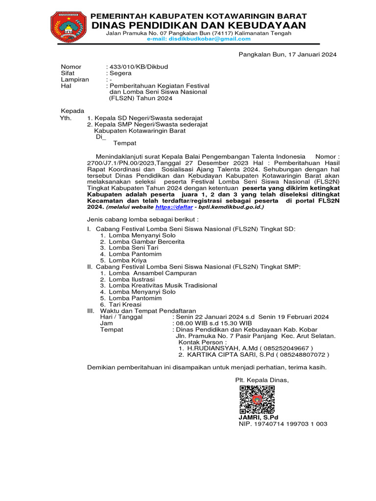 Surat Pemberitahuan Fls2n 2024 - Signed | PDF