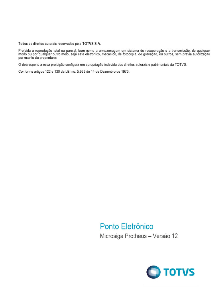 Ponto Eletrônico. Microsiga Protheus Versão 12 | PDF