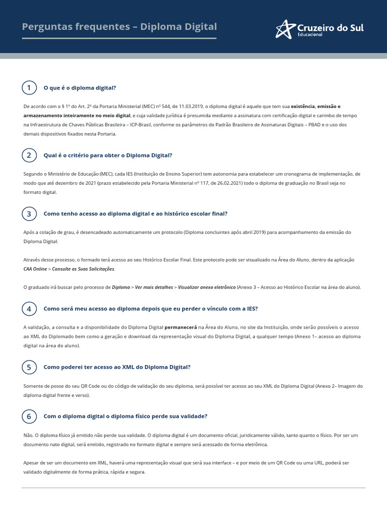Faq Diploma Digital | PDF | Ensino Superior | Diploma