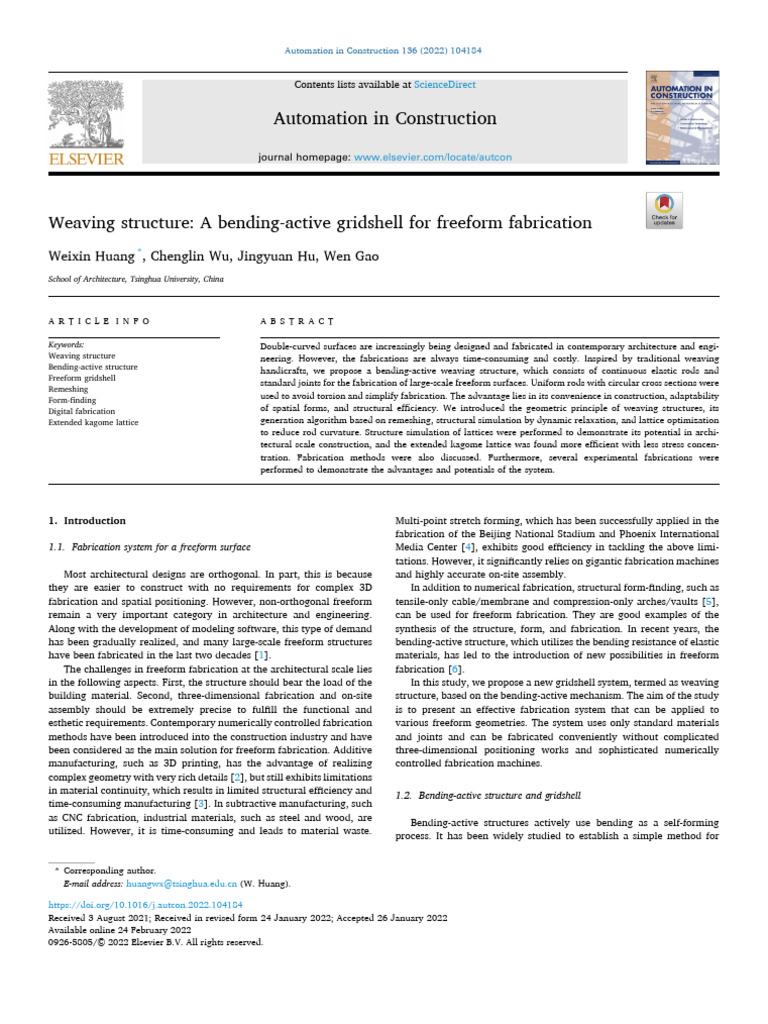 Bending-Active Weaving Structure for Freeform Fabrication | PDF ...