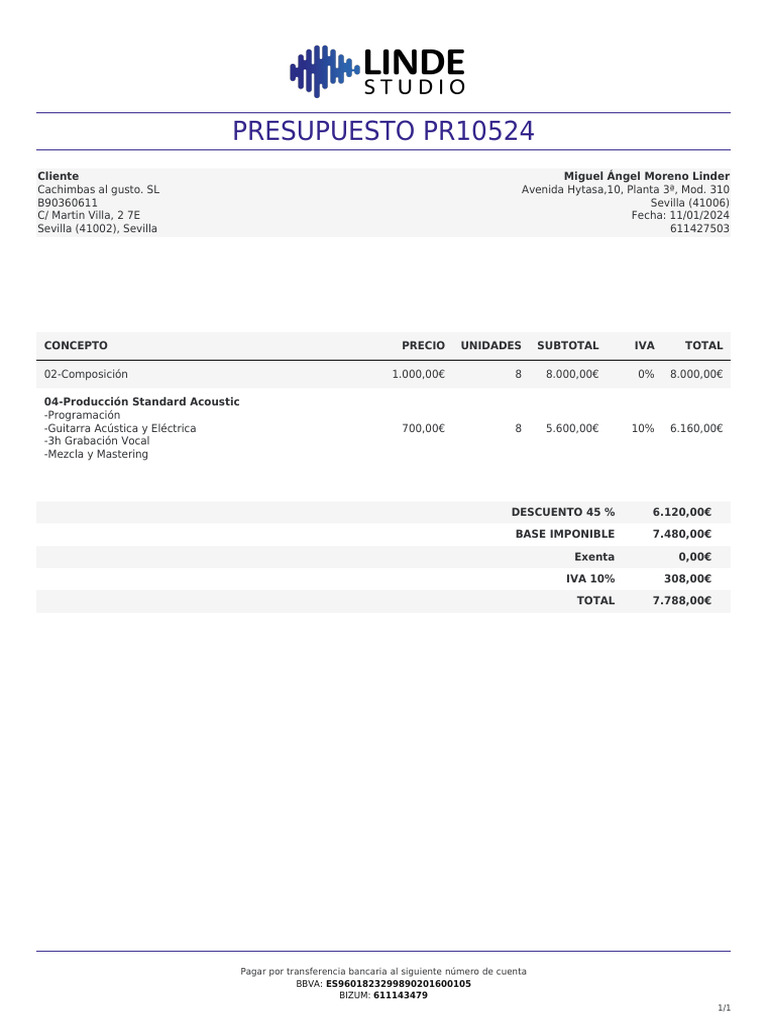 Presupuesto Pr10524: Cliente Miguel Ángel Moreno Linder | PDF