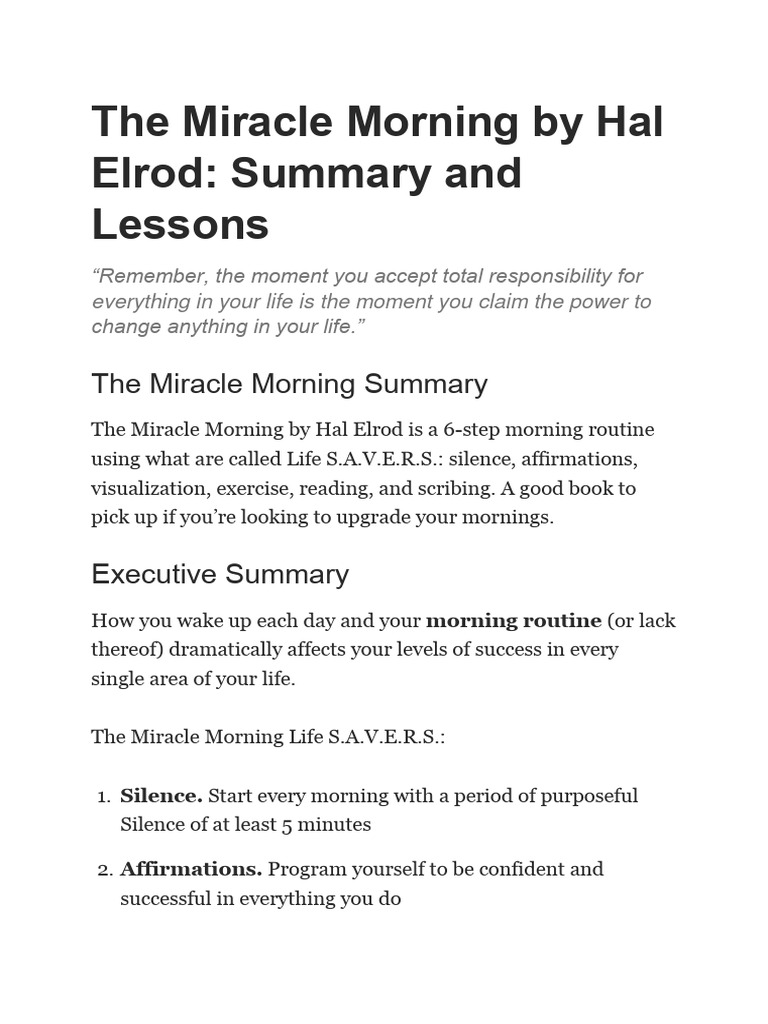 The Miracle Morning by Hal Elrod | PDF | Habits | Mental Image
