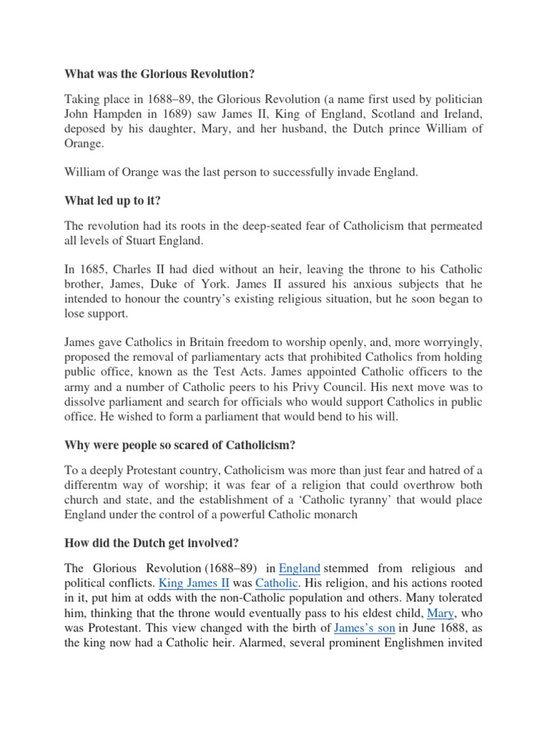 What Was The Glorious Revolution | PDF | Monarchy Of The United Kingdom ...