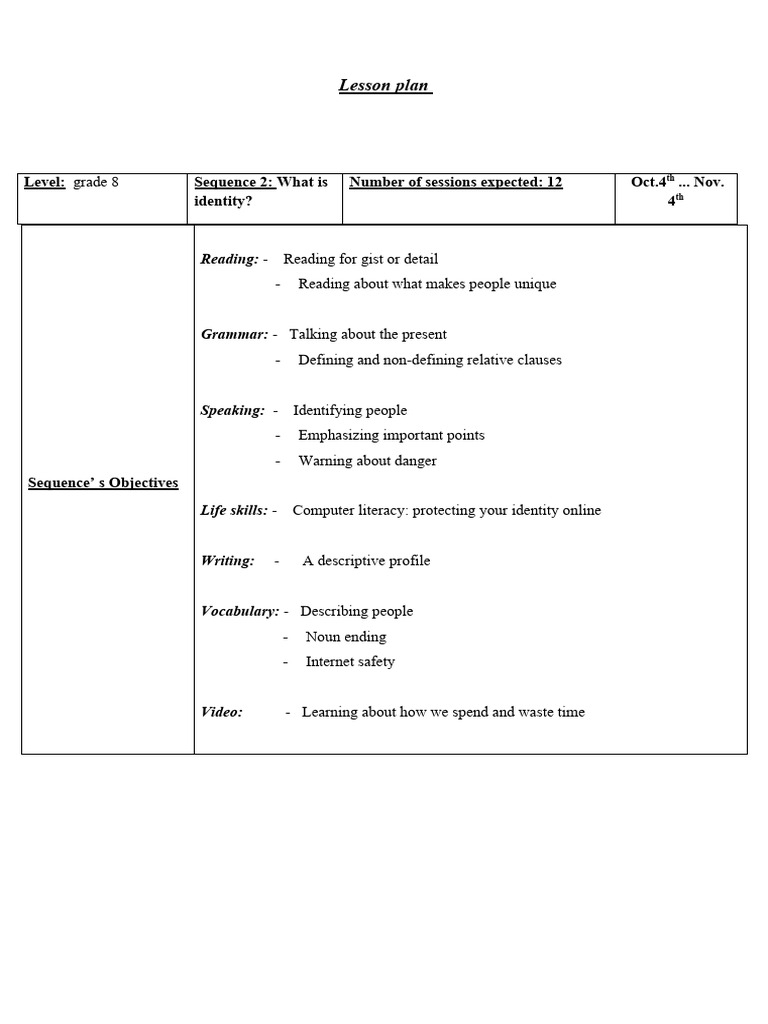 gr8 Lessonplan Sequence1 | PDF | Question | Vocabulary