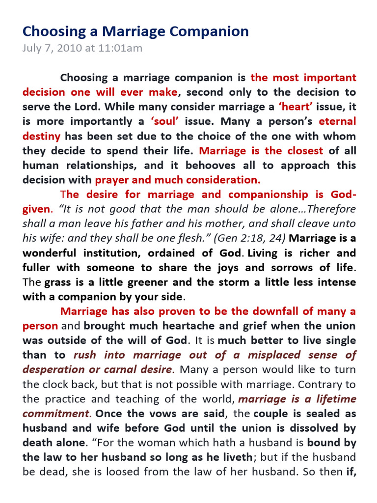 Choosing A Marriage Companion | PDF | Marriage | Faith