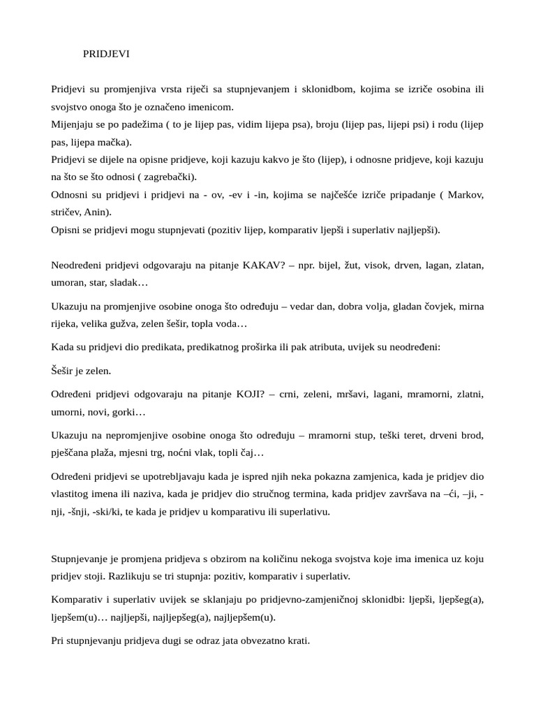 Pridjevi | PDF