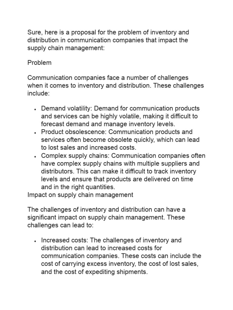 Proposal of Problem of Communication Companies in Supply Chain ...