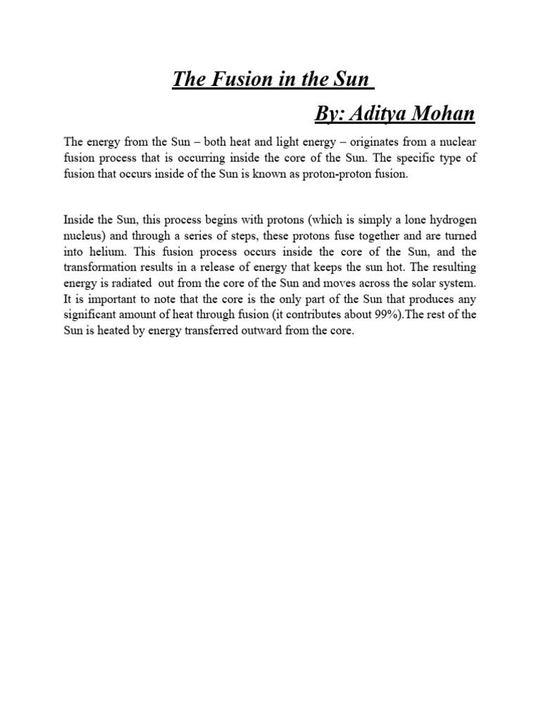 The Fusion in the Sun | PDF | Nuclear Fusion | Sun