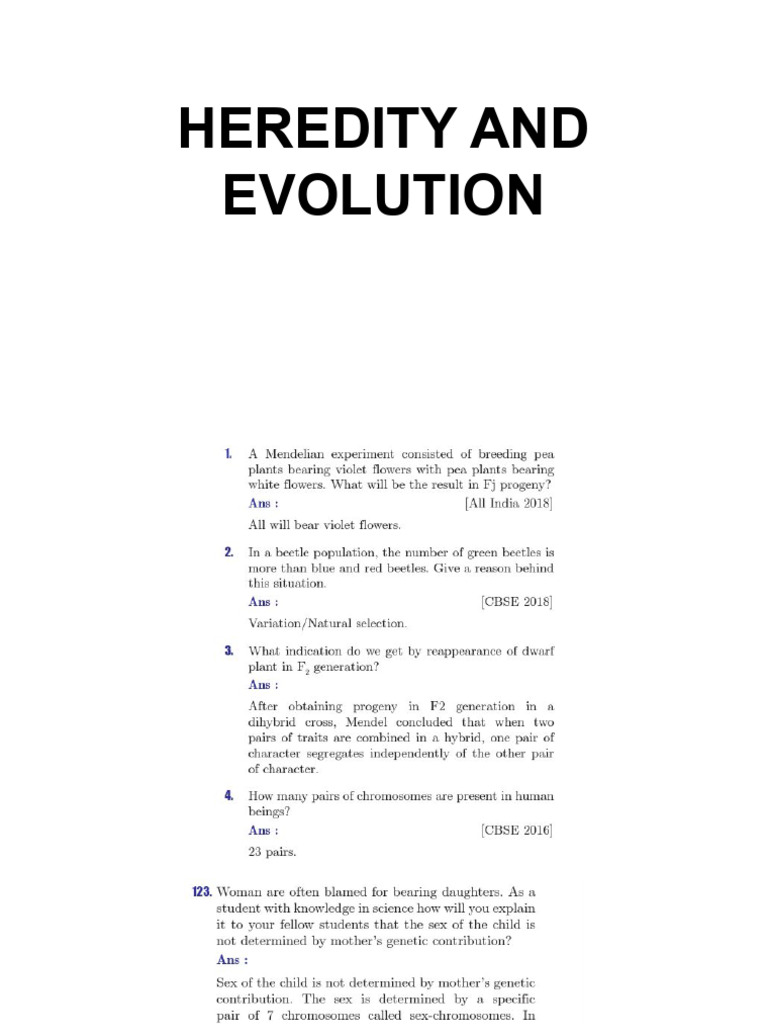 Heredity and Evolution-previous Year Questions | PDF
