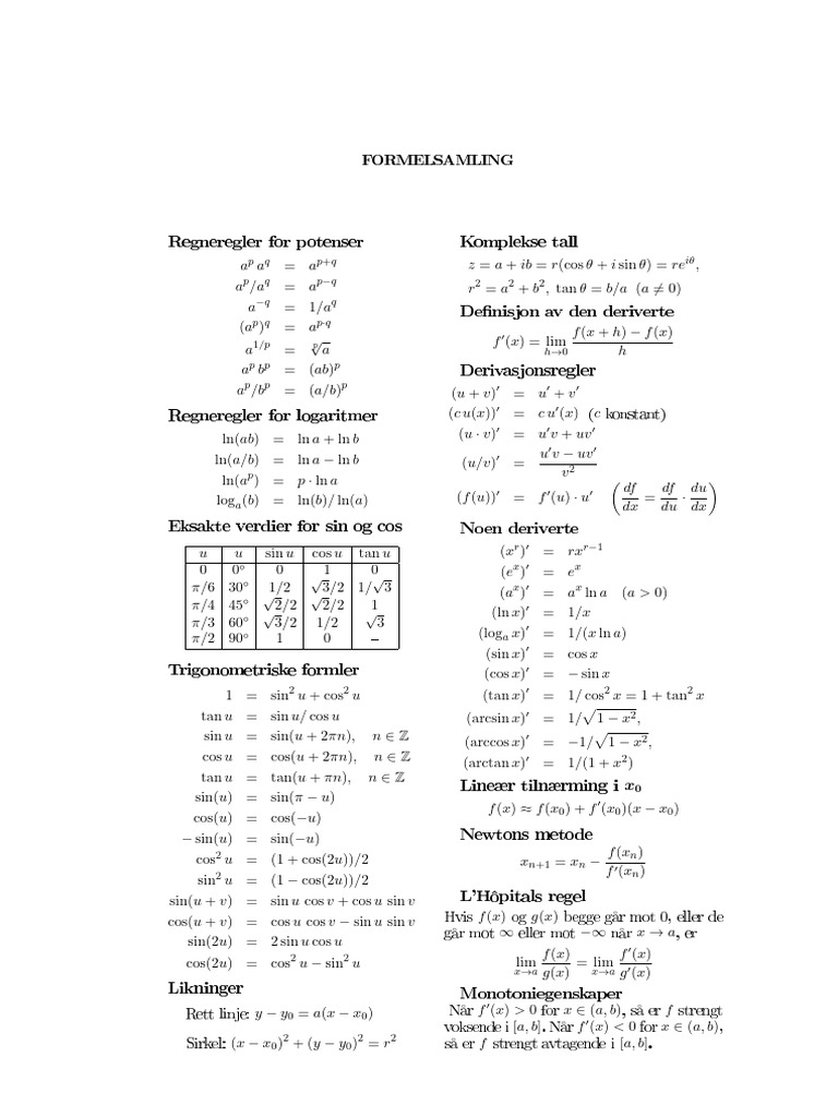 Formelsamling Matte | PDF | Trigonometry | Special Functions
