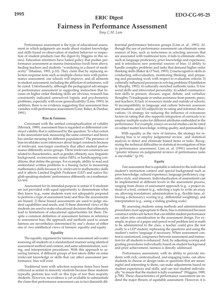 Fairness in Perfomance Assessment | PDF | Educational Assessment | Bias