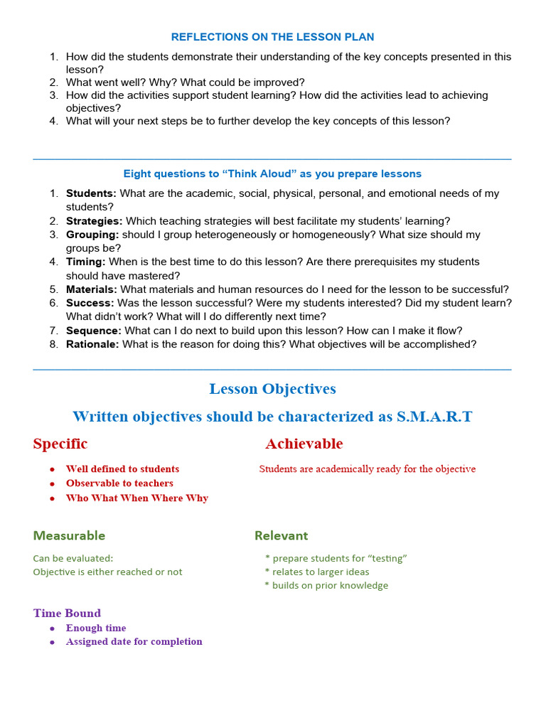 LP Reflections | PDF | Learning | Lesson Plan