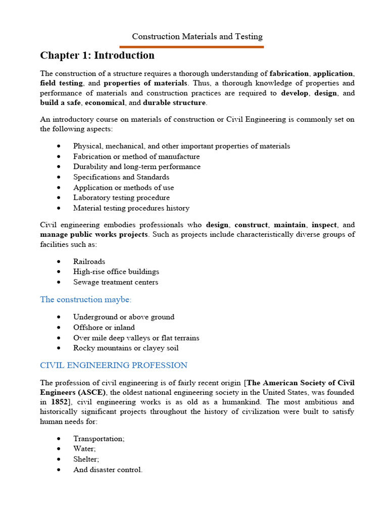 Chapter 1: Introduction: Construction Materials and Testing | PDF ...
