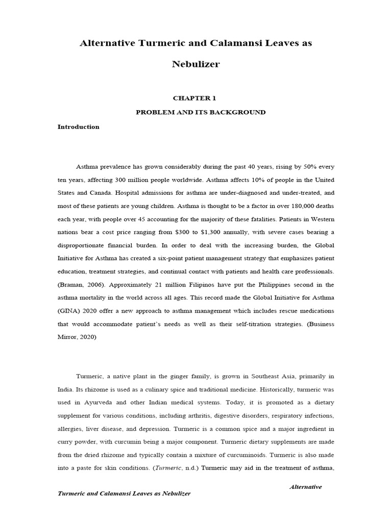 Alternative Turmeric and Calamansi Leaves As Nebulizer REVISED | PDF | Asthma | Cough