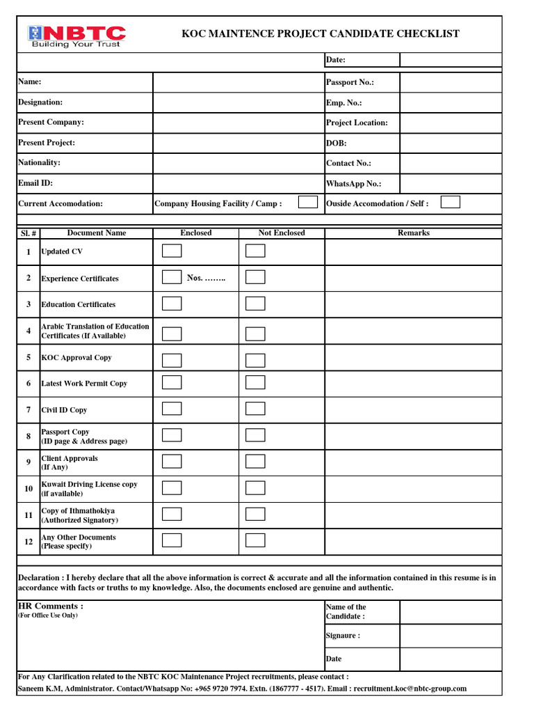 KOC Checklist PDF | PDF