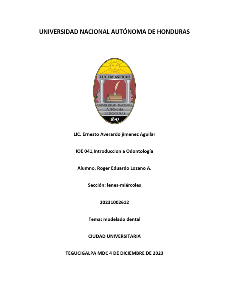 Modelado Dental, Alumno Roger Eduardo Lozano Anariba 20231002612 | PDF