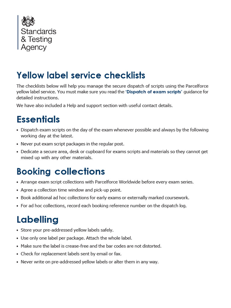 Yellow Label Service Checklist | PDF | Envelope | Computing