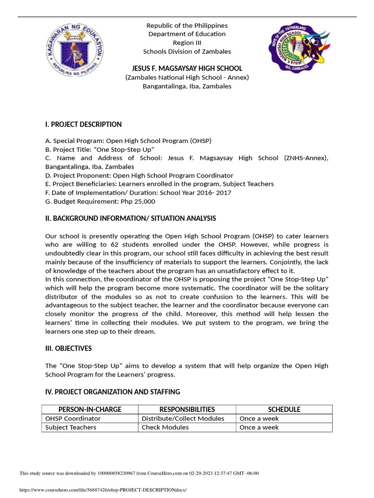 Ohsp Project Description | PDF