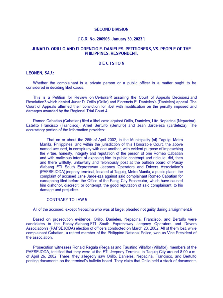Libel Case: Orillo vs. Cabatian | PDF | Defamation | Justice
