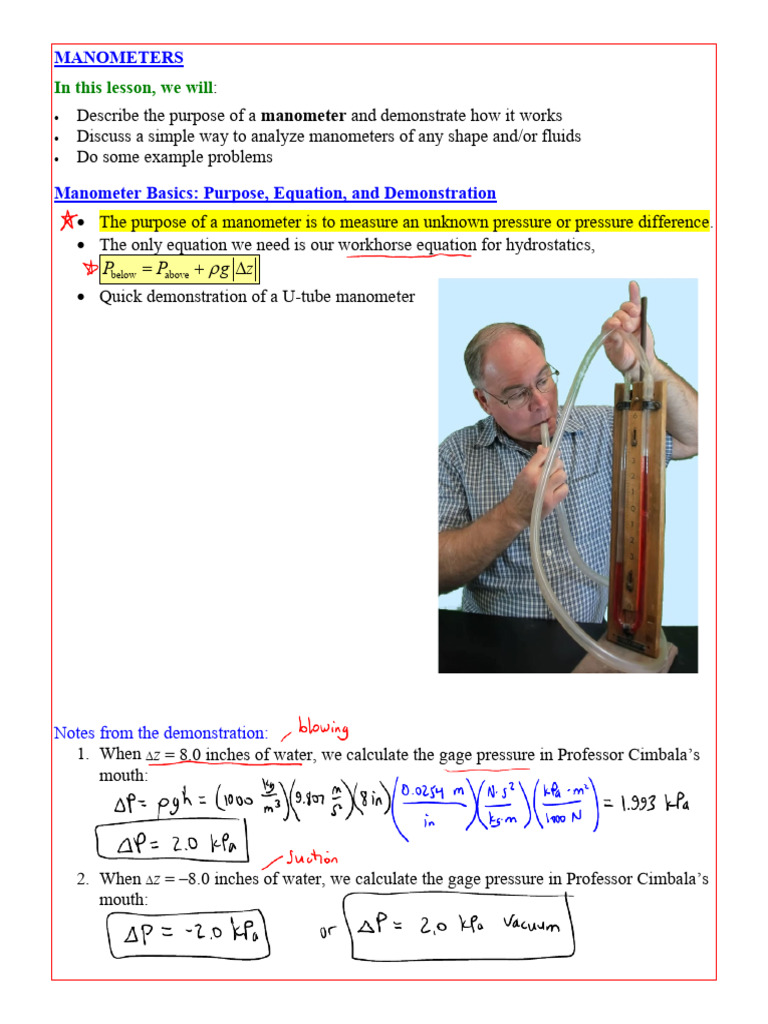 Fluid Mechanics Lesson 02F | PDF | Pressure Measurement | Pressure