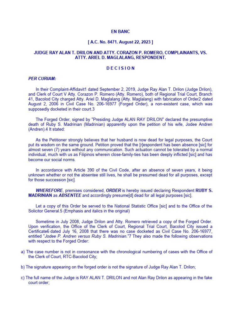 2023 - 0822 Drilon Et Al Vs Maglalang A.C. No. 8471 | PDF