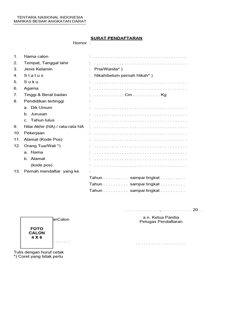 BLANKO Surat Pendaftaran Dan Fakta Integritas | PDF