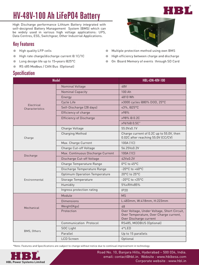 HV 48V 100AH LiFeP04 | Download Free PDF | Electricity | Physical Sciences
