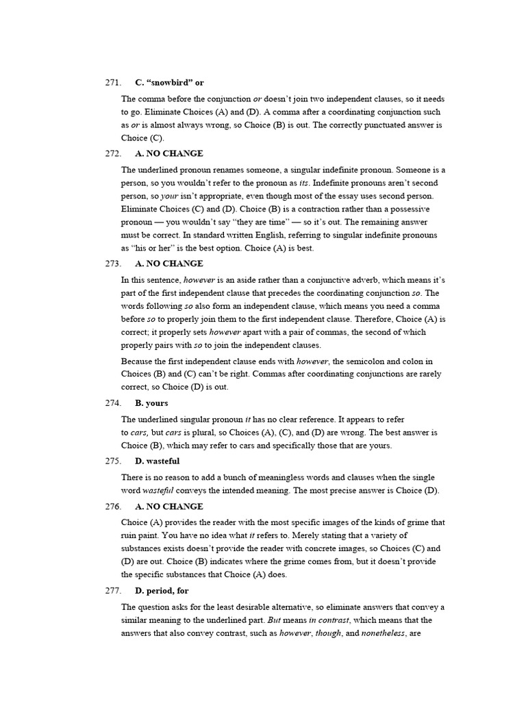 ACT English Test 10 Answer Explanations | PDF | Verb | Comma