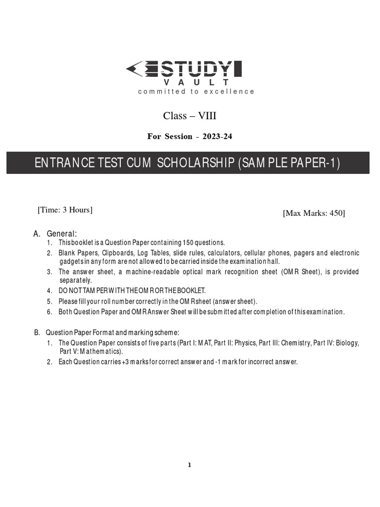 Class - VIII Go IX - Sample Paper-1 | PDF
