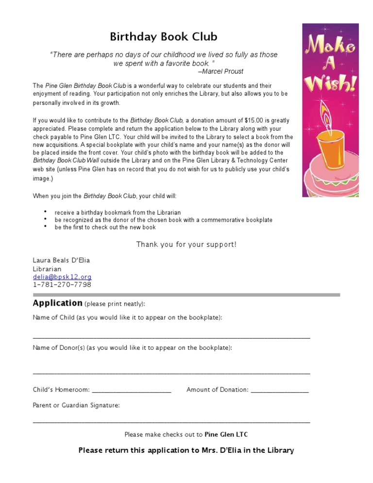 Join Pine Glen Birthday Book Club | PDF