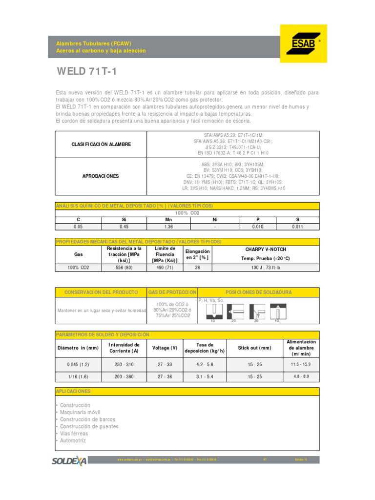 WELD 71T 1 Ed 11 Version. E71T 1C 1M | PDF | Ingeniería mecánica ...