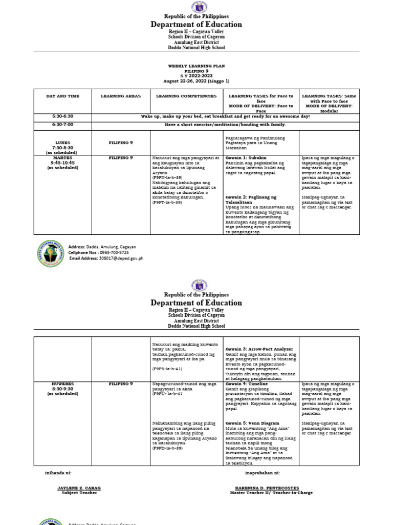 Weekly Learning Plan Week 1 Pdf 