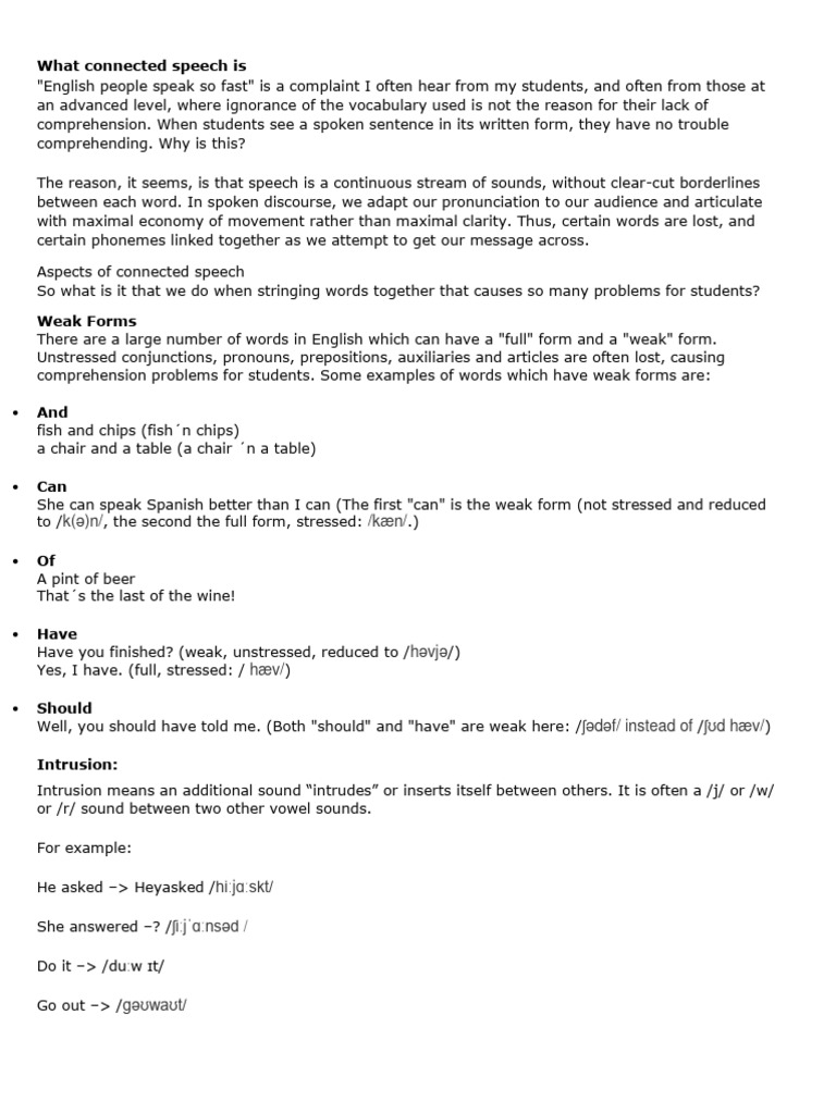 Features of Connected Speech | Download Free PDF | English Language ...