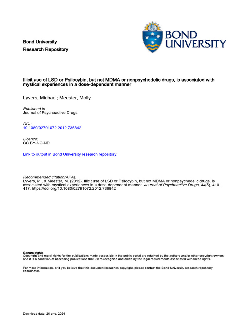 AM Illicit Use of LSD or Psilocybin | PDF | Psychedelic Drugs | Psilocybin