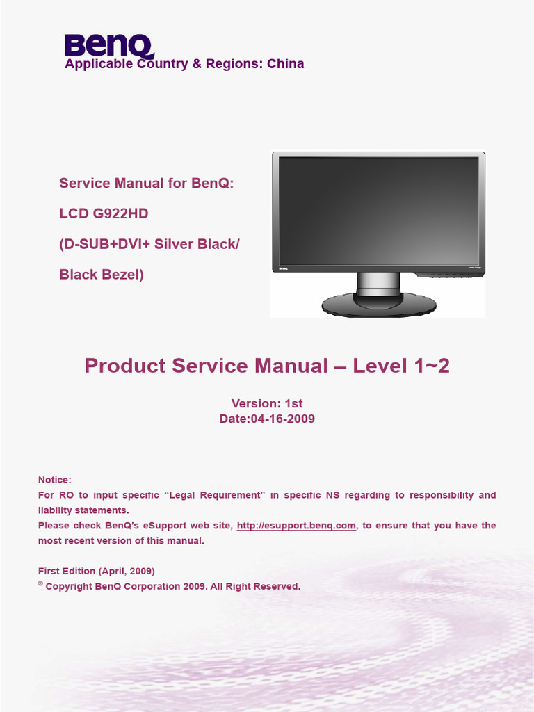 Benq G922HD Monitor LCD | PDF | Display Resolution | Computer Monitor