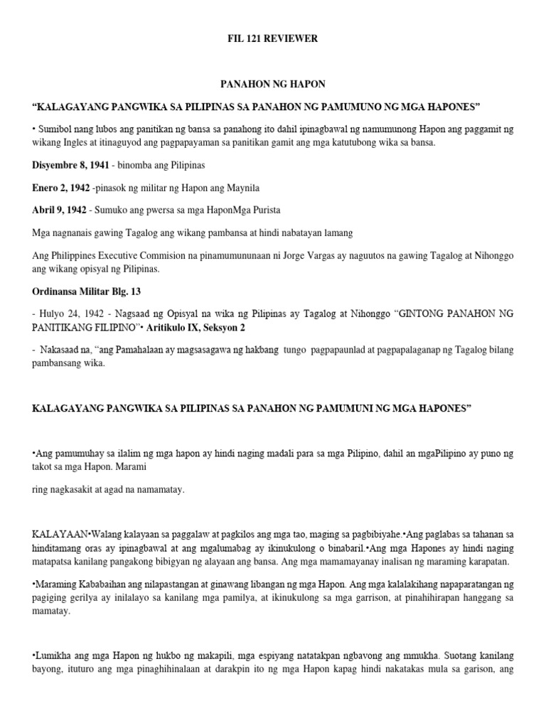 Fil 121 Reviewer Finals | PDF