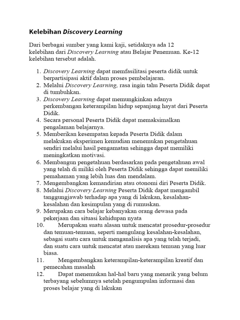 Kelebihan Dan Kekurangan Discovery Learning | PDF
