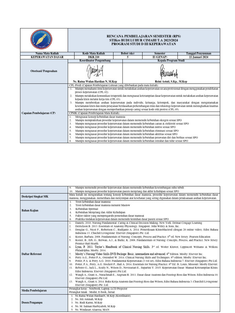 RPS Kep Dasar D3 Kep 2024 | PDF | Sains & Matematika