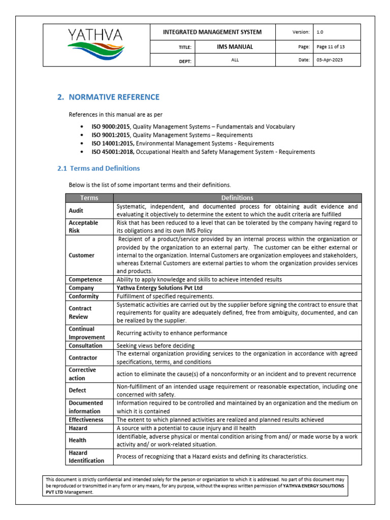 YESPL IMS Manual Clause 2 v1.0 | PDF | Occupational Safety And Health ...