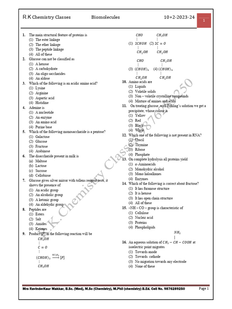 Biomolecules 10+2, 2023-24 | PDF | Nucleotides | Nucleic Acids