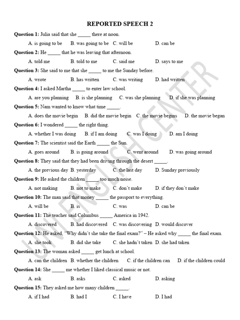 Reported Speech 2 | Download Free PDF | Question