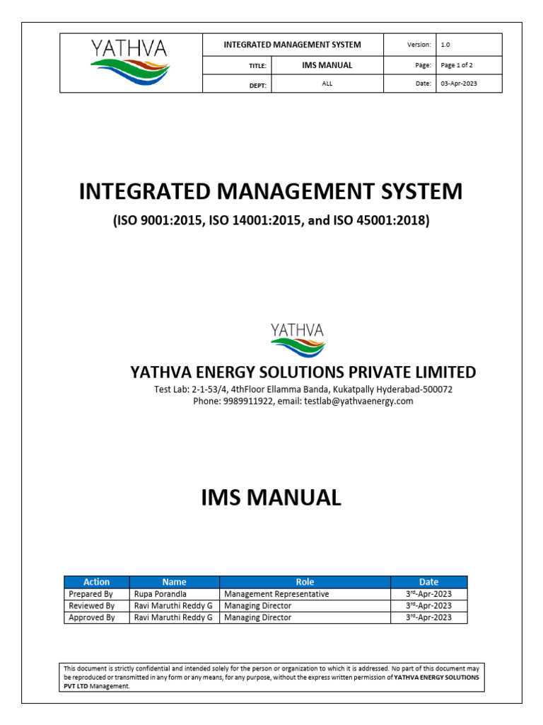 YESPL IMS Manual Cover Pages v1.0 | PDF | Computing | Computer Science