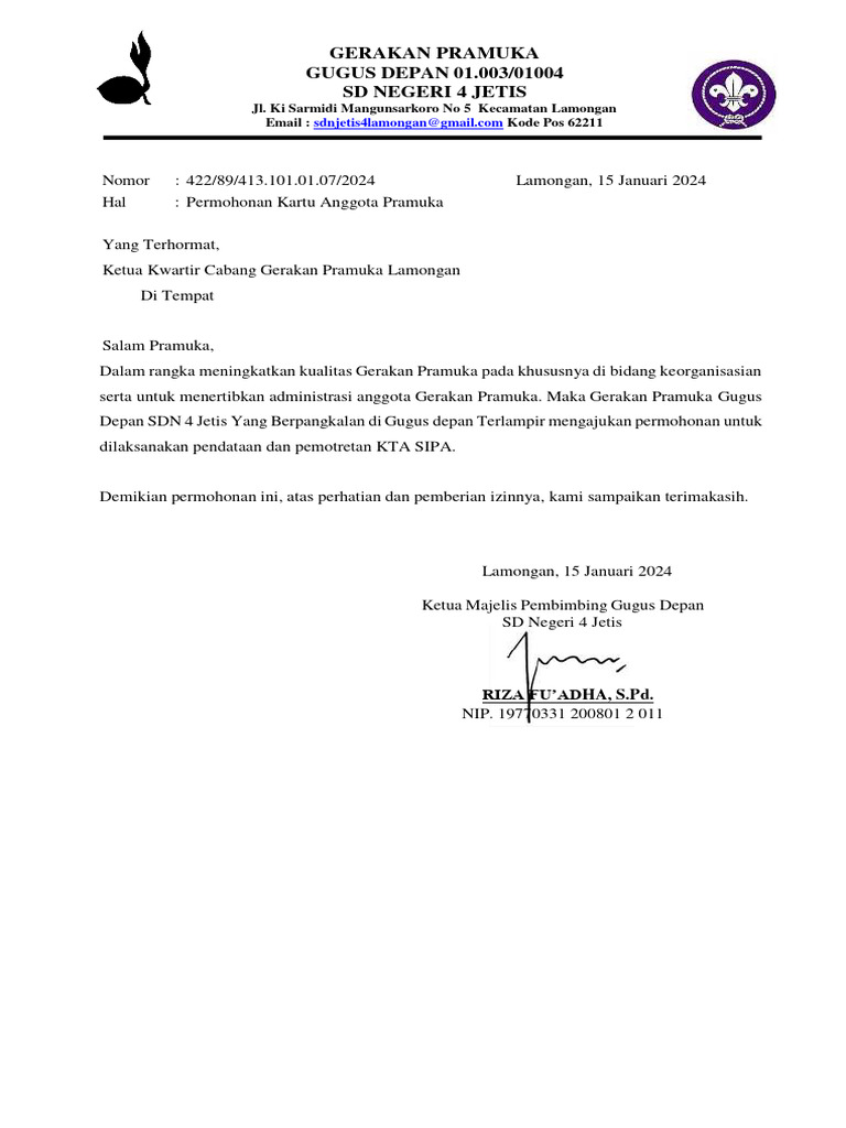 SURAT Pengajuan Pramuka SDN 4 Jetis | PDF