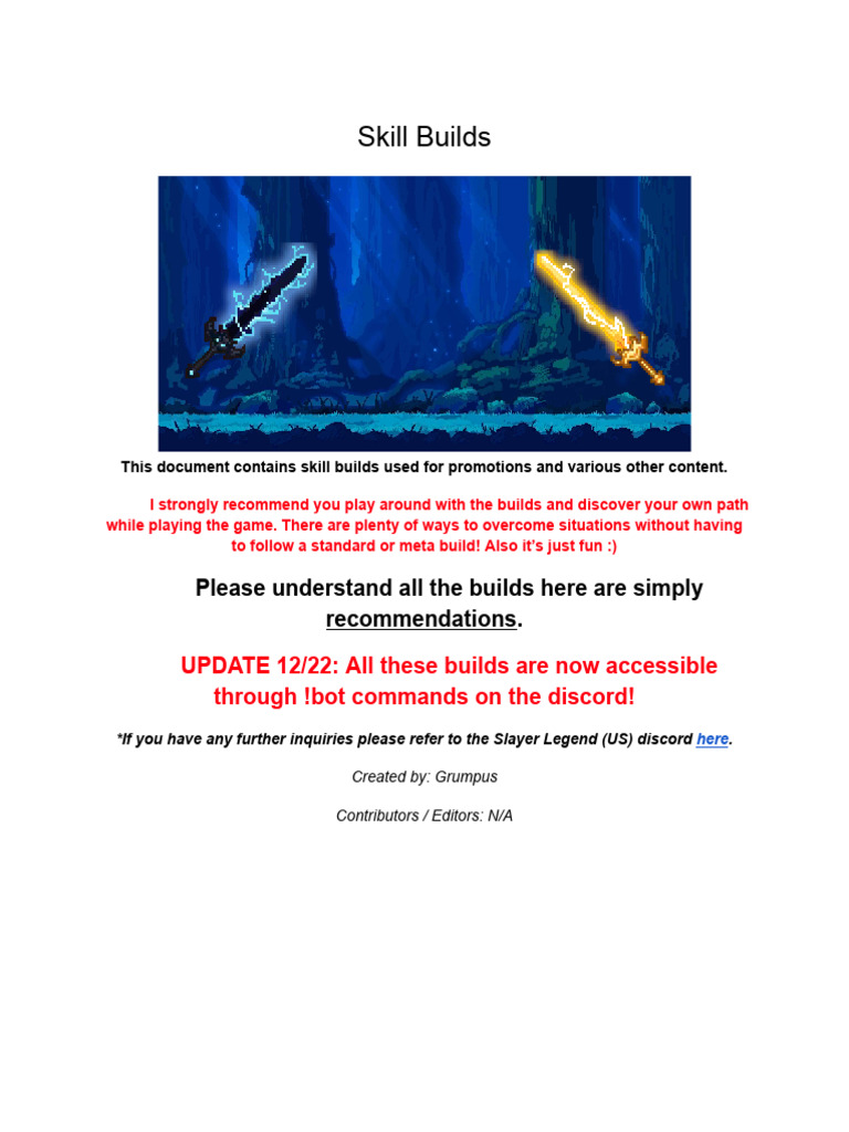 New Slayer Legend - Skill Builds and Promotions | PDF | Sword