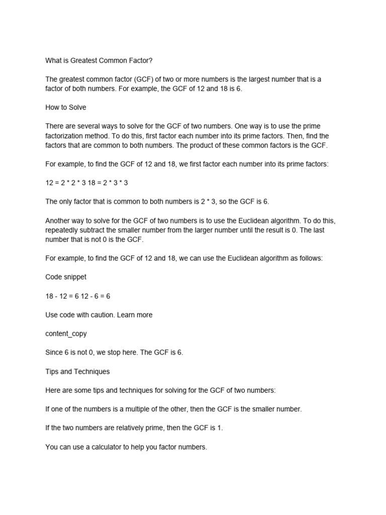 Greatest Common Factor | PDF