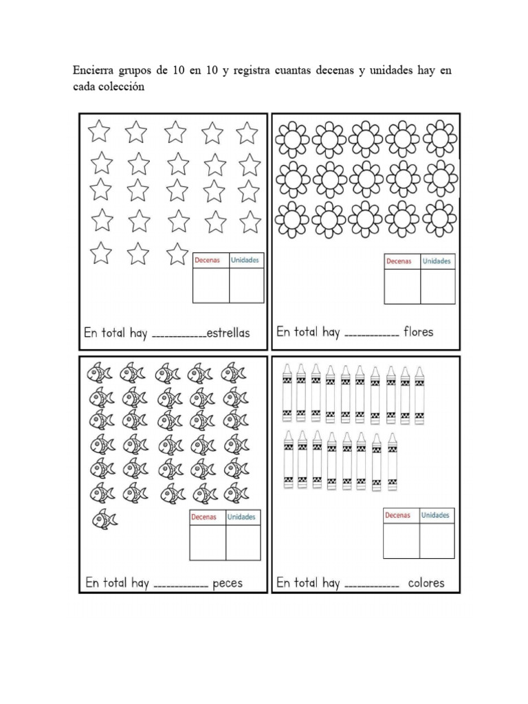 Encierra Grupos de 10 en 10 y Registra Cuantas Decenas y Unidades Hay ...
