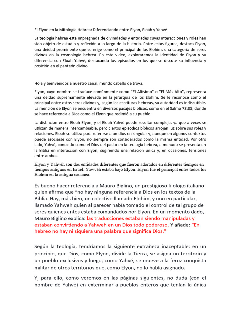 Yahvé Vs Elyon | PDF | Tetragrammaton | Divinidad