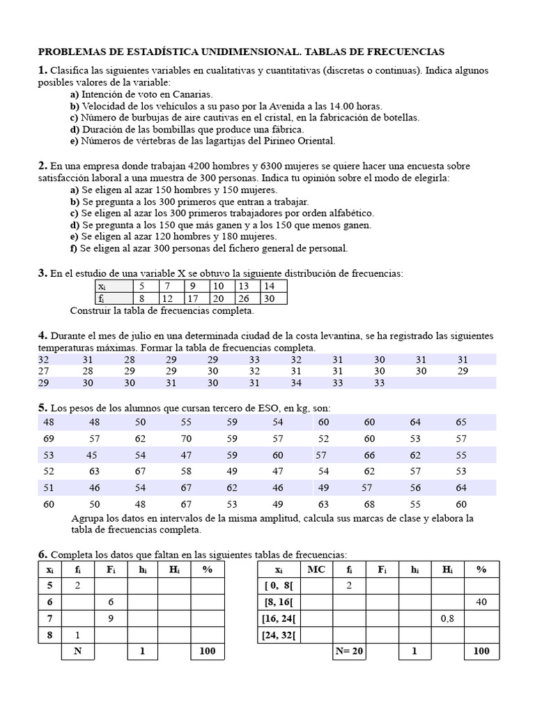 ejercicios-estadistica-tablas | PDF